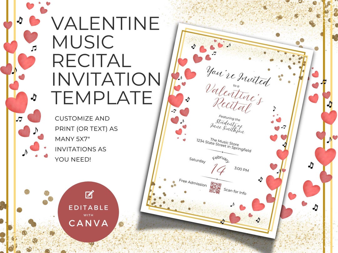 Valentine Music Recital Invitation, Sweetheart Hearts Theme, Love ...