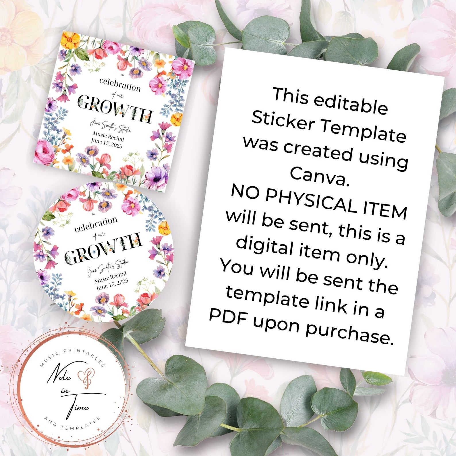 Music Recital Sticker Template, Wildflower Floral, Achievement Reward ...