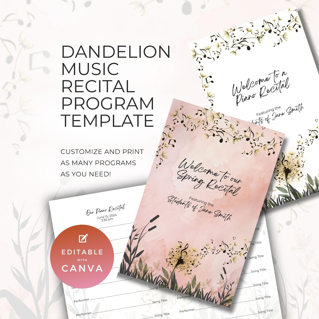 Piano Recital Program Template, Music Teacher Resource, for Performance ...