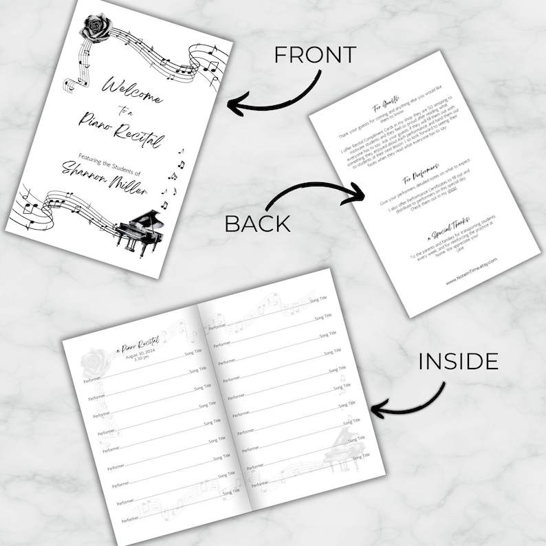 Piano Recital Program Template, Simple Modern Black & White for ...