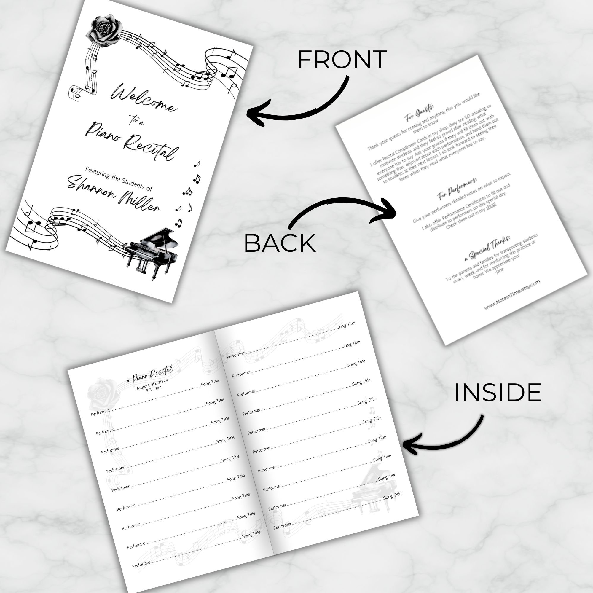 Piano Recital Program Template, Simple Modern Black & White for ...