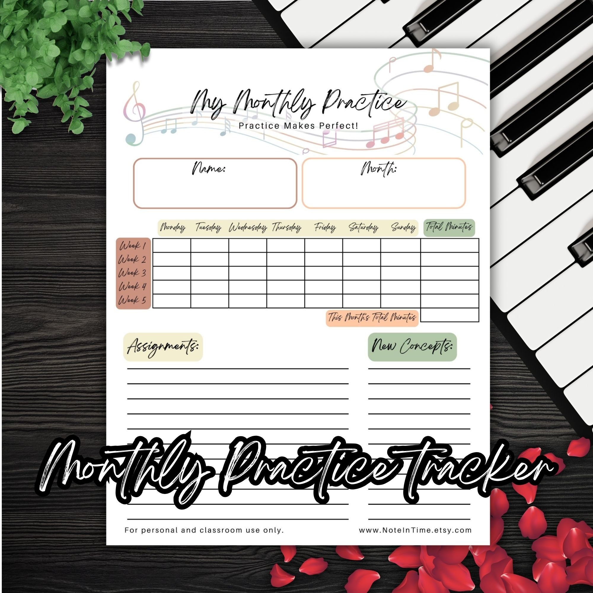 Piano Practice Log, Motivational Bundle, 100 Day Challenge, Music Money ...