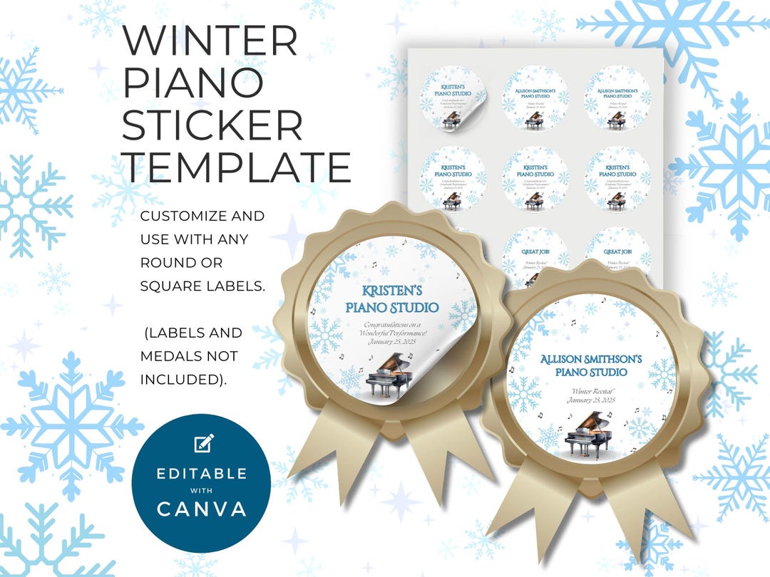 Blue Christmas Sticker Template, Piano Reward for Music Event ...