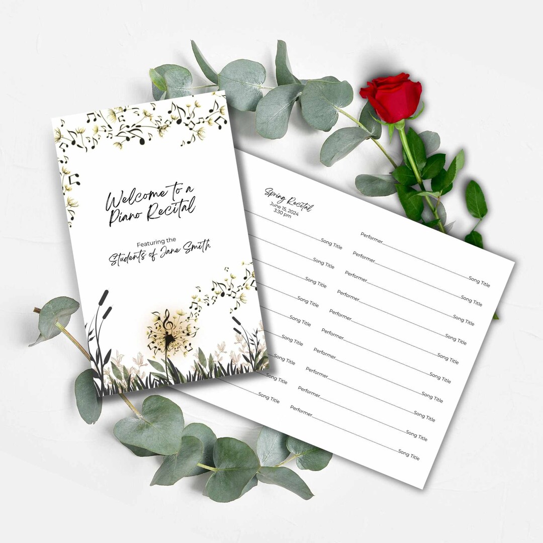 Piano Recital Program Template, Music Teacher Resource, for Performance ...