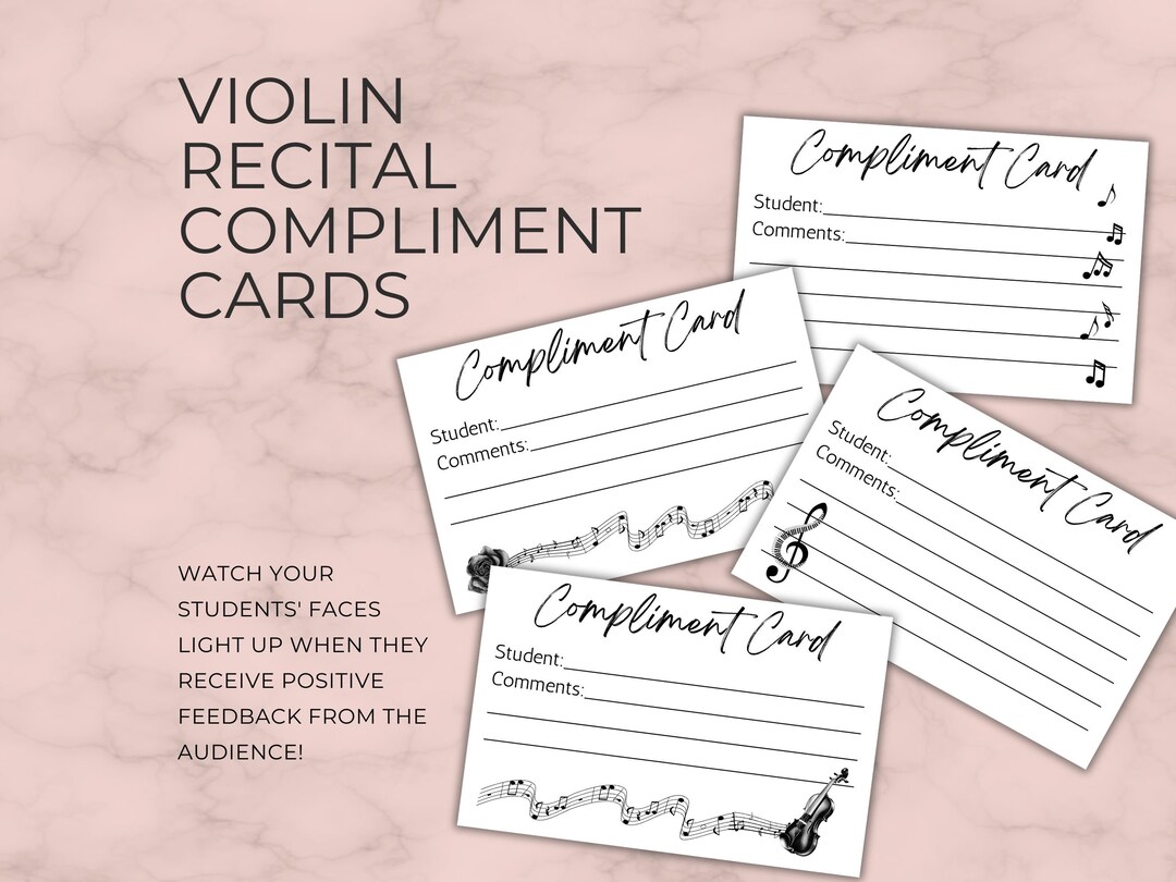 Music Compliment Cards for Violin Recitals, Simple Modern, Printable ...