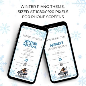 Piano Recital Digital Invitation, Snowflake Design for Christmas Xmas ...
