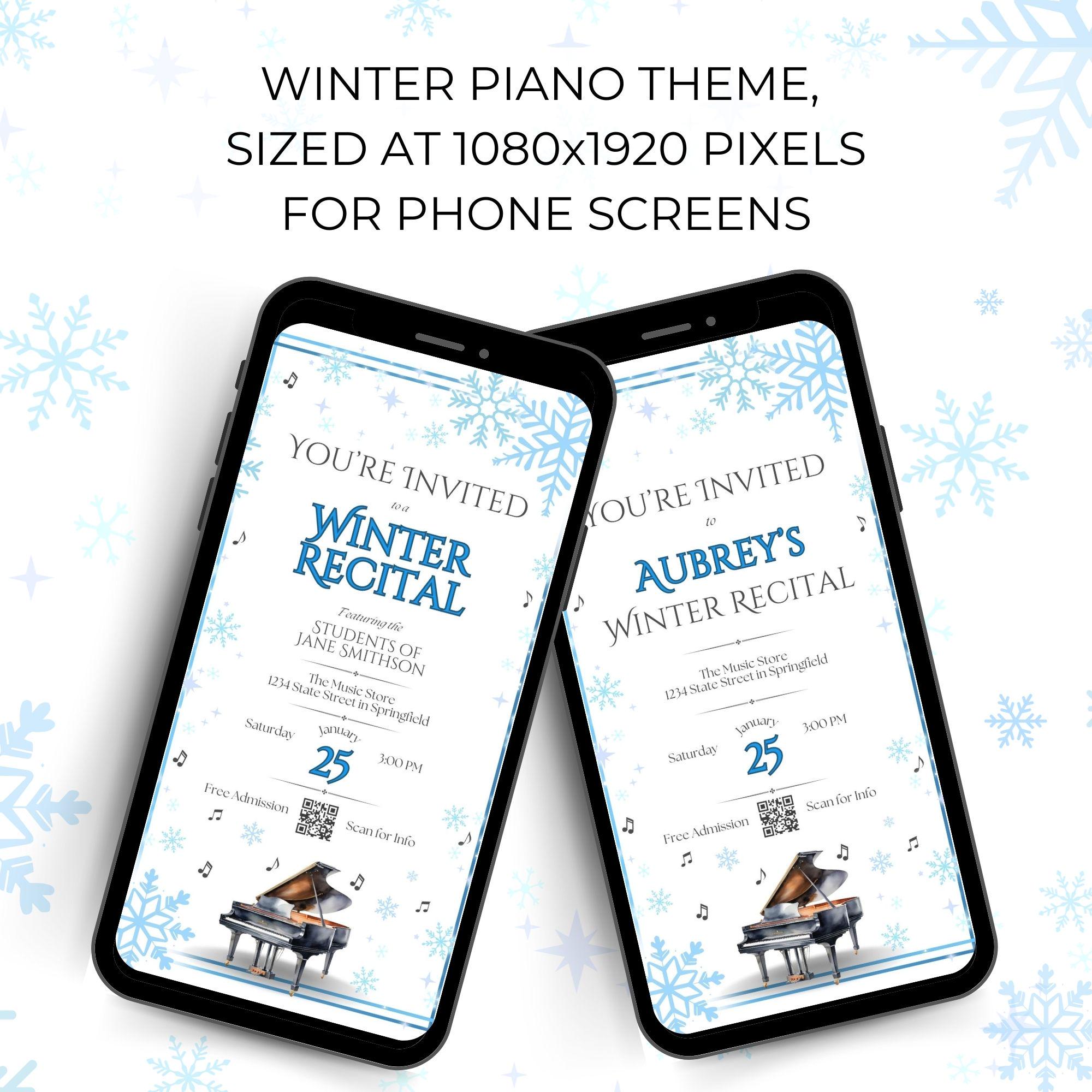 Piano Recital Digital Invitation, Snowflake Design for Christmas Xmas ...