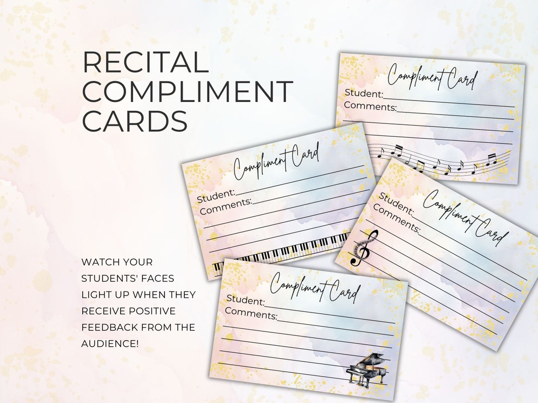 Compliment Cards for Music Recitals, Printable Piano Teacher Resource ...
