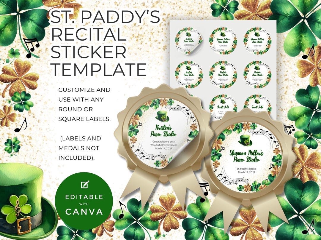 St Patrick Reward Sticker Template, Piano Achievement Award for Music ...