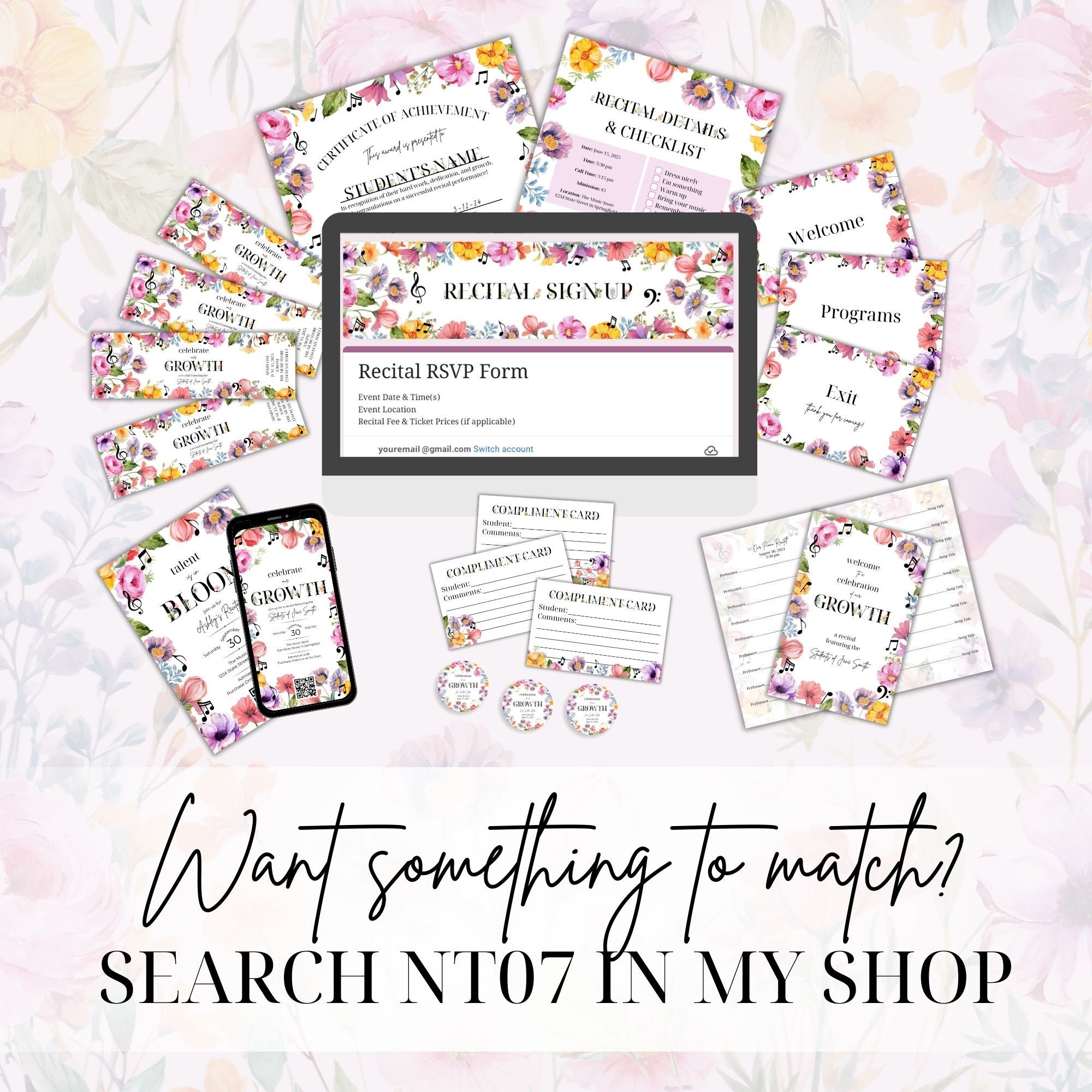 Music Recital Program Template, Celebrate Growth, Wildflower Theme ...