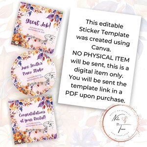 Recital Sticker Template, Music Achievement Reward for Piano Students ...