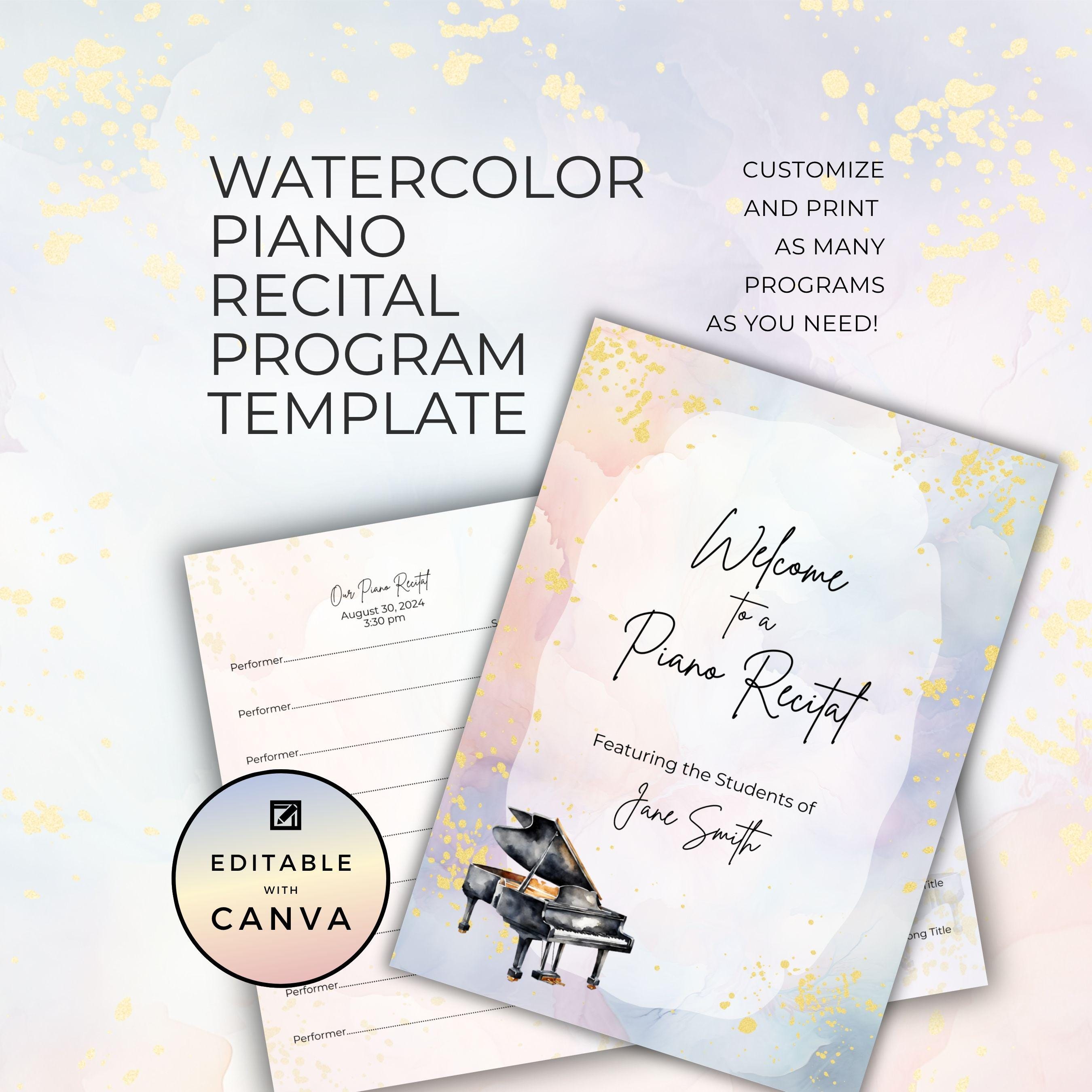 Piano Recital Program Template, Music Teacher Resource, for Performance ...