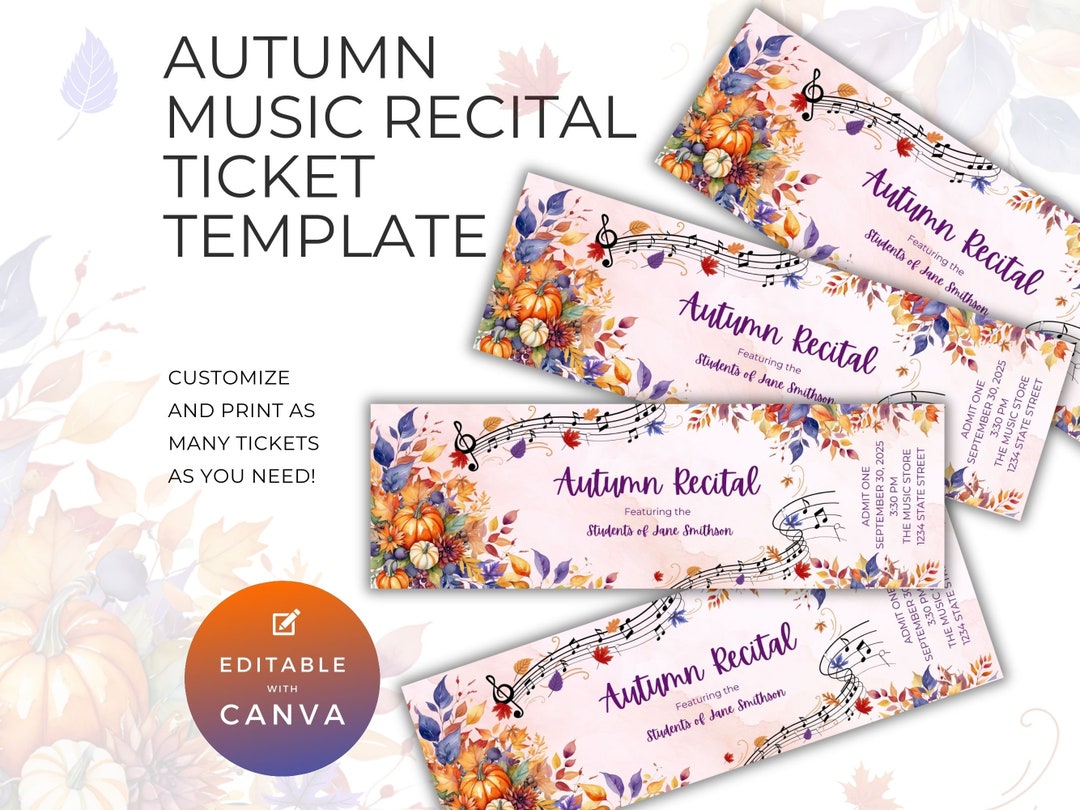 Music Recital Ticket Template Canva, for Concert Performance, Event ...