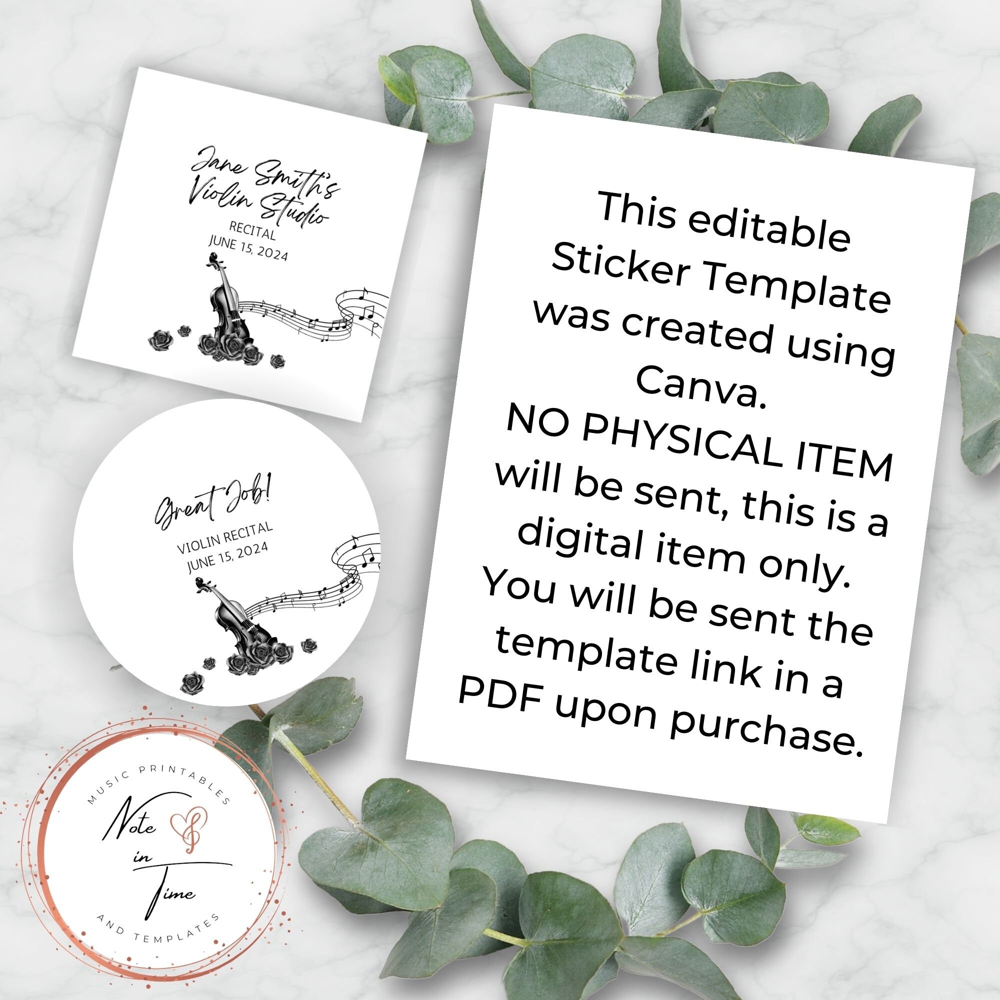 Violin Recital Sticker Template, Minimalist Achievement Reward for ...