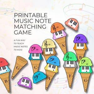 Musical Notes Matching Game, Stackable Ice Cream Cones, Printable PDF ...