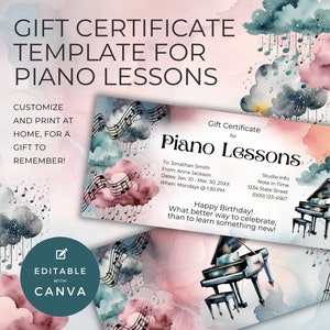 Piano Lessons Gift Voucher Template, Editable in Canva, Music ...