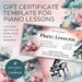 Piano Lessons Gift Voucher Template, Editable in Canva, Music ...