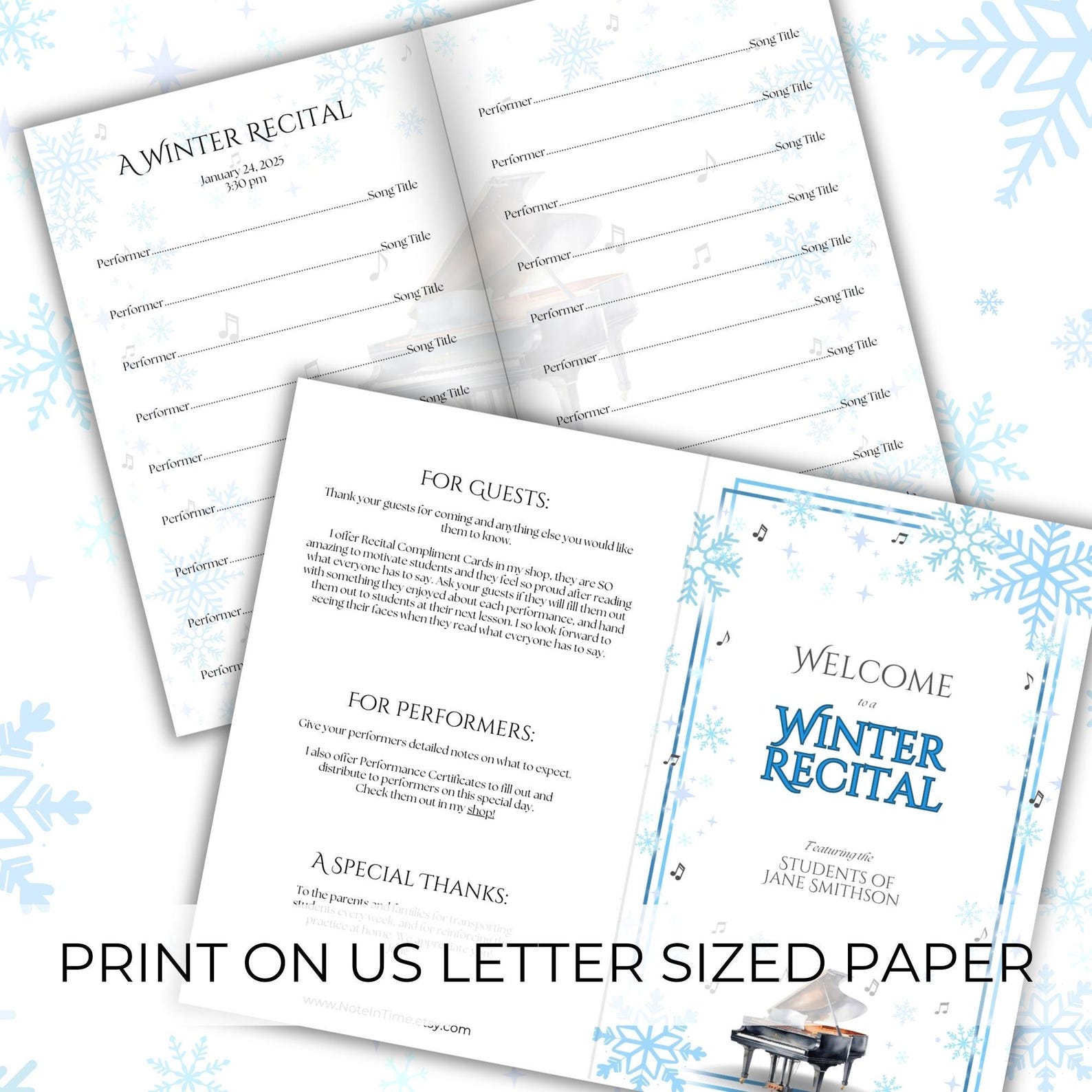 Piano Recital Program for Winter, Double Sided Folding Card, Canva ...