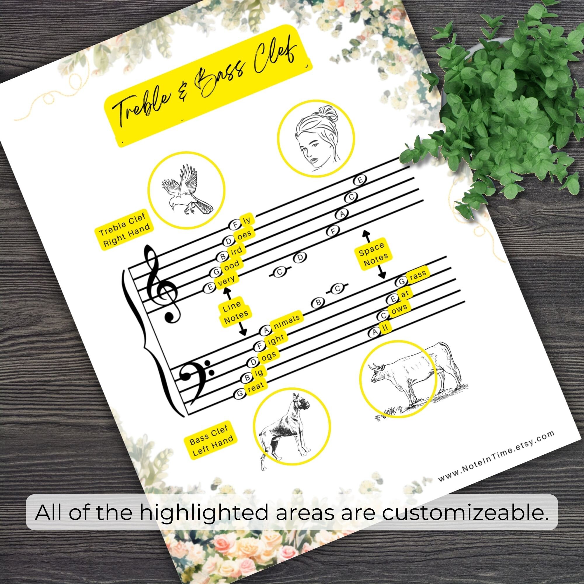Sheet Music Notes Chart, Piano Teacher Resource, Music Theory Education ...