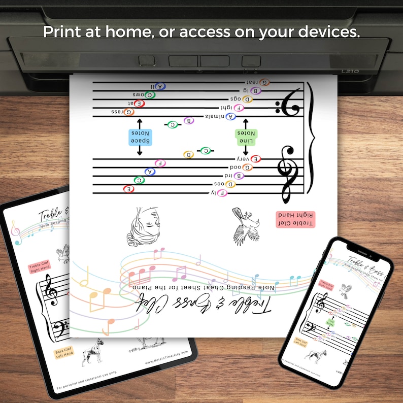 Sheet Music Notes Chart, Piano Teacher Resource, Music Theory Education ...