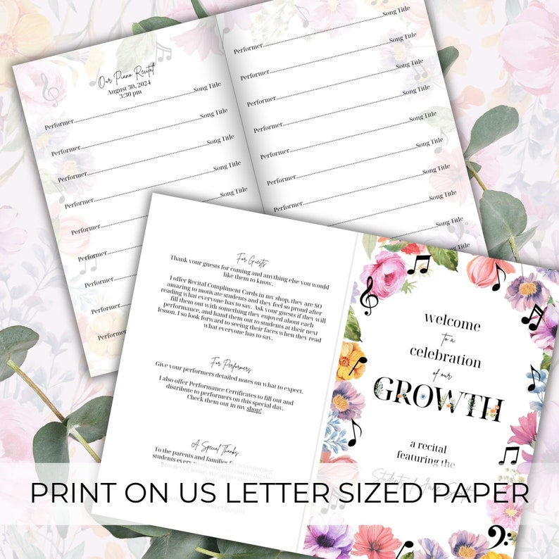 Music Recital Program Template, Celebrate Growth, Wildflower Theme ...