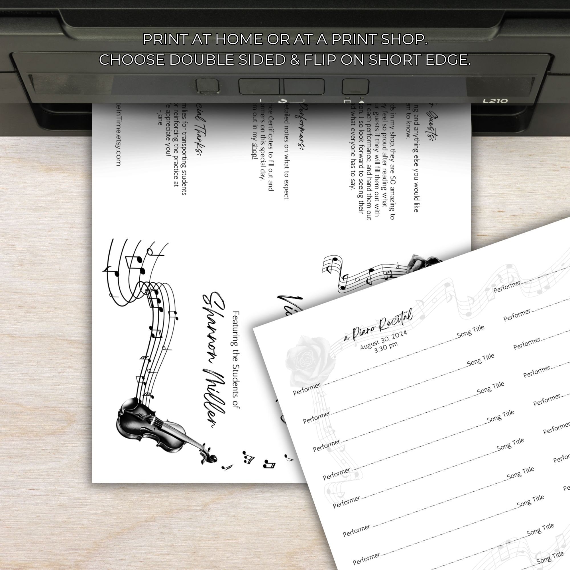 Violin Recital Program Template, Simple Modern Black & White, for String Orchestra Performance ...