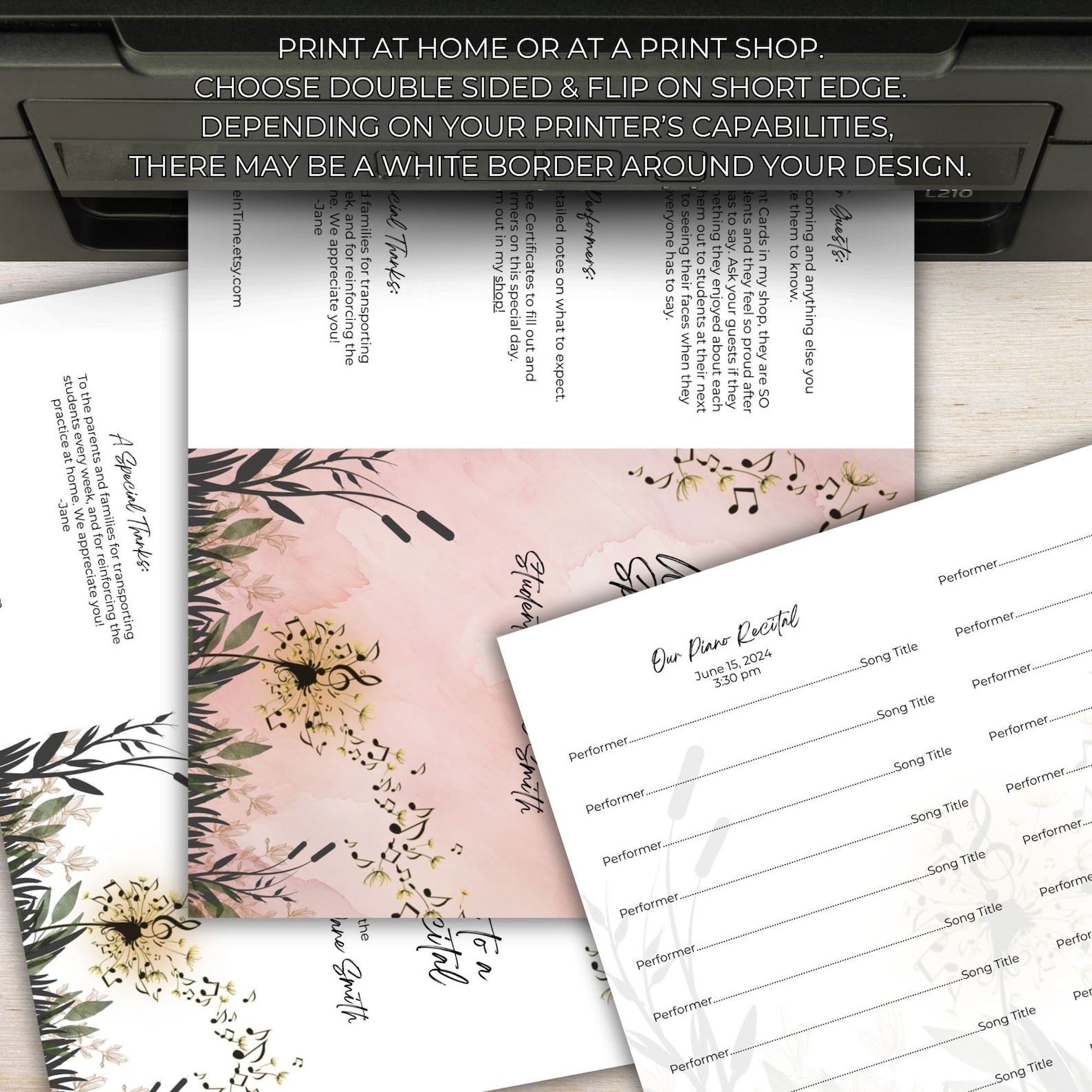 Piano Recital Program Template, Music Teacher Resource, for Performance ...