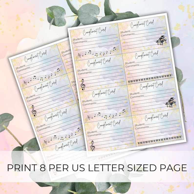Compliment Cards for Music Recitals, Printable Piano Teacher Resource ...