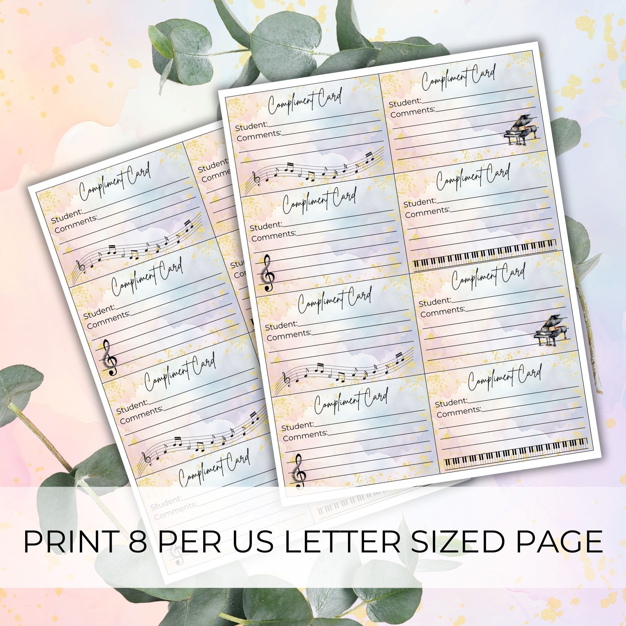 Compliment Cards for Music Recitals, Printable Piano Teacher Resource ...
