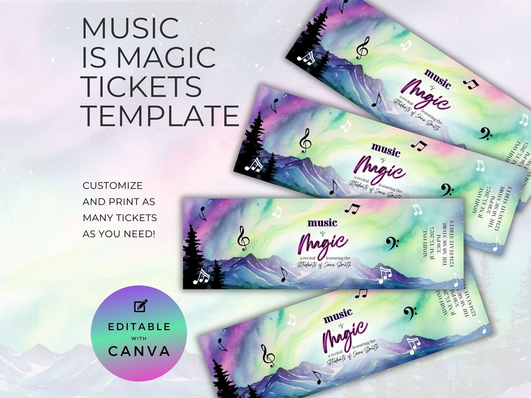 Music is Magic Recital Ticket Template, Aurora Night Sky for Concert ...