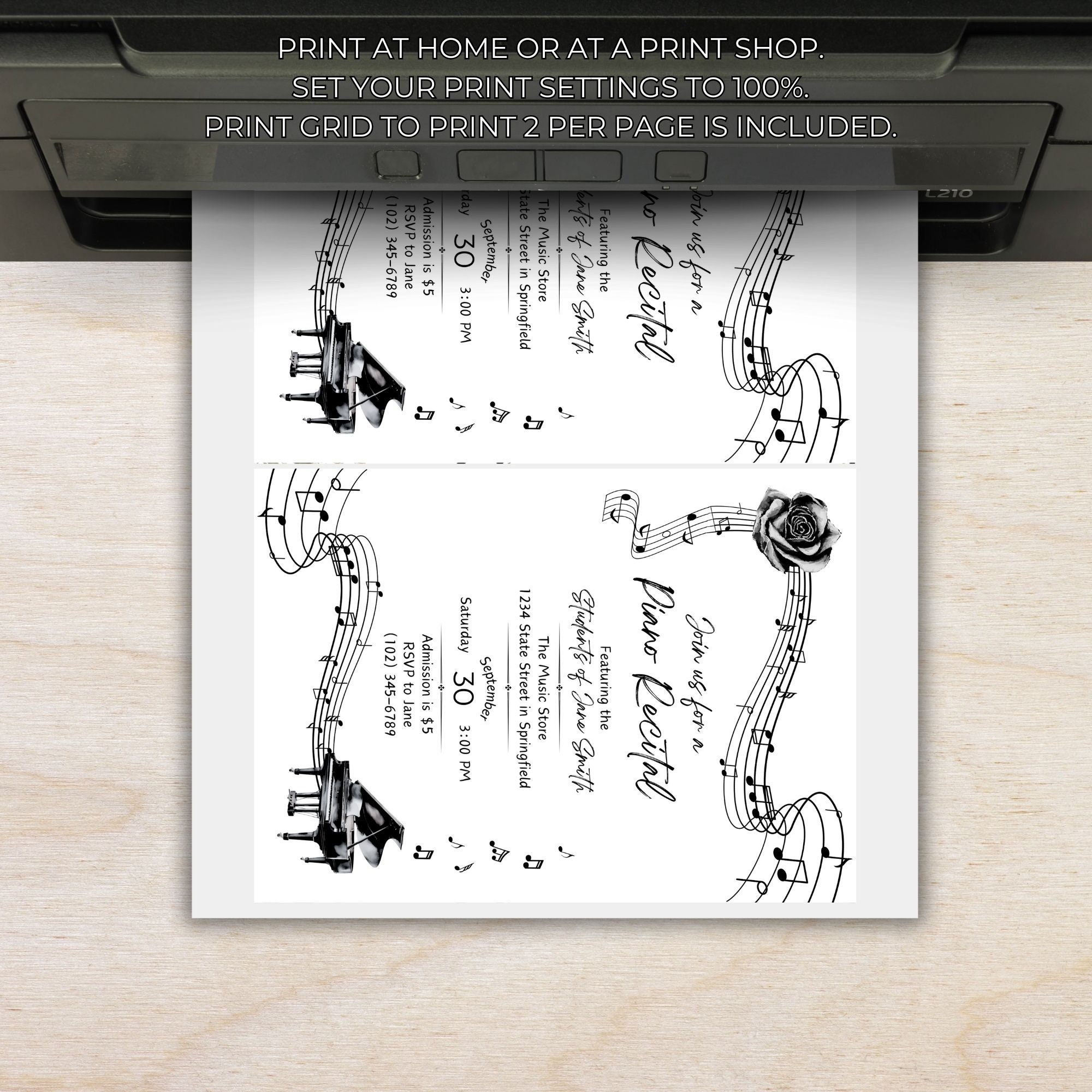 Piano Recital Invitation, Simple Modern Theme, for Teachers or Students ...