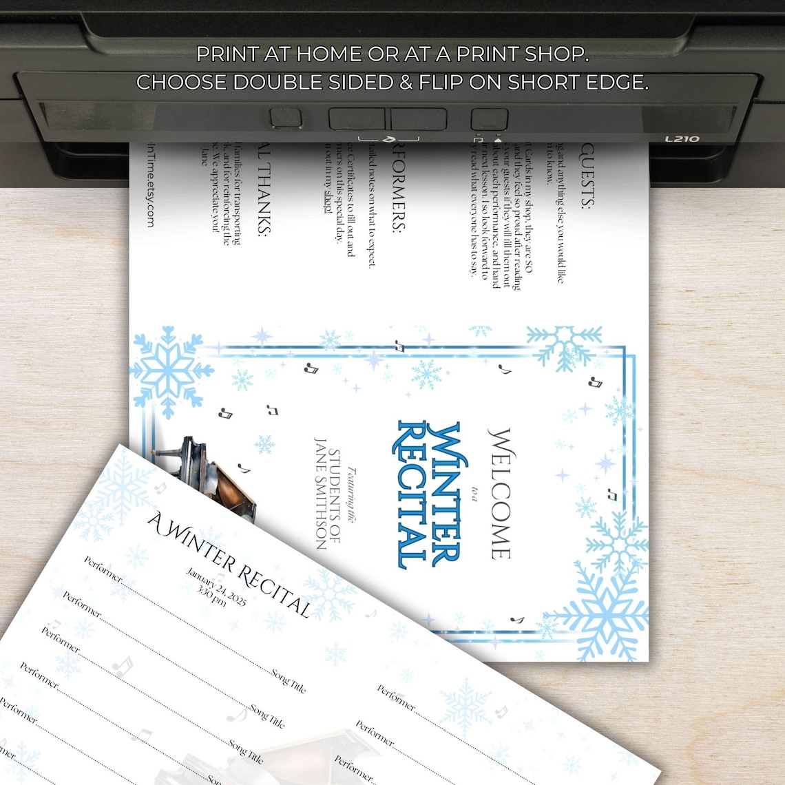 Piano Recital Program for Winter, Double Sided Folding Card, Canva ...