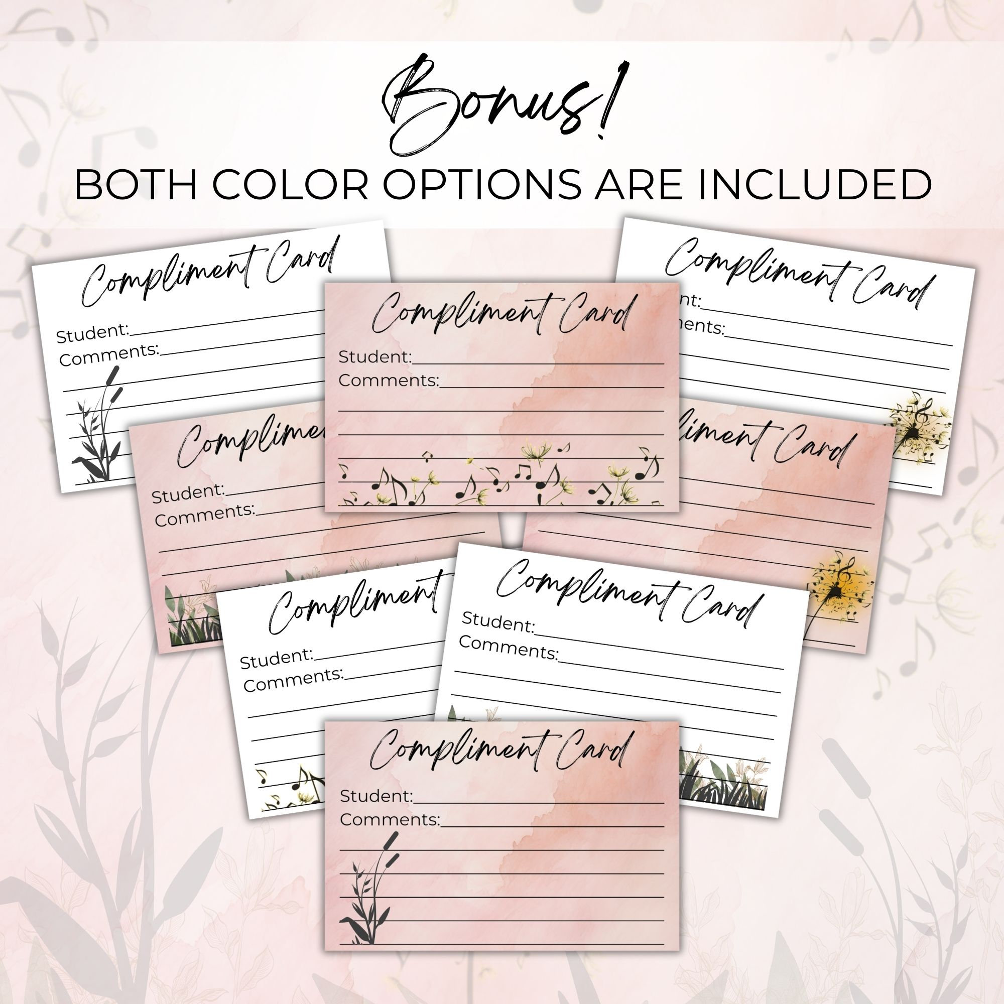 Compliment Cards for Music Recitals, Printable Piano Teacher Resource ...