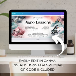 Piano Lessons Gift Voucher Template, Editable in Canva, Music ...