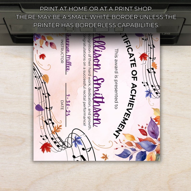 Music Recital Certificate, Student Achievement Award, Editable Canva ...