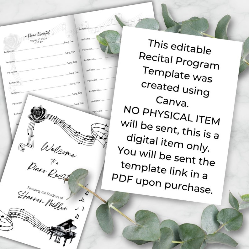 Piano Recital Program Template, Simple Modern Black & White for ...