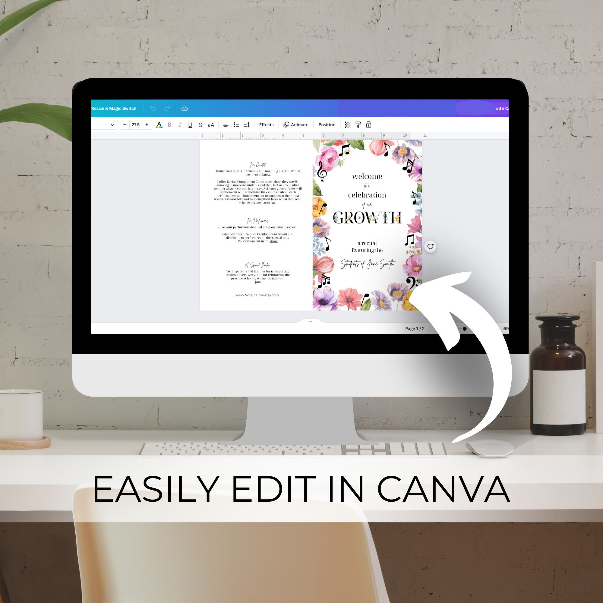 Music Recital Program Template, Celebrate Growth, Wildflower Theme ...