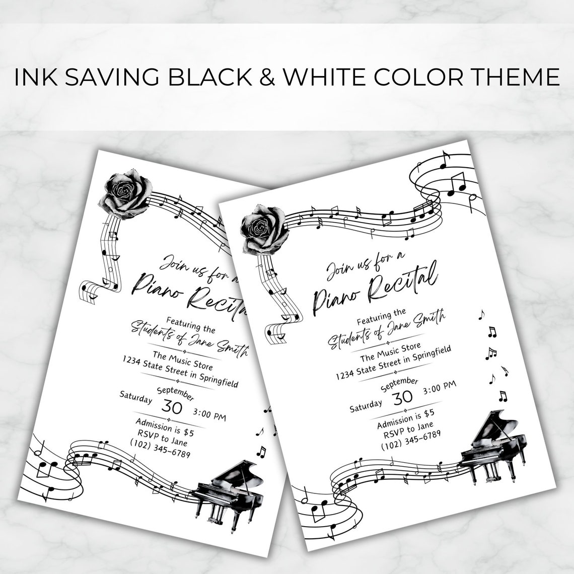 Piano Recital Invitation, Simple Modern Theme, for Teachers or Students ...