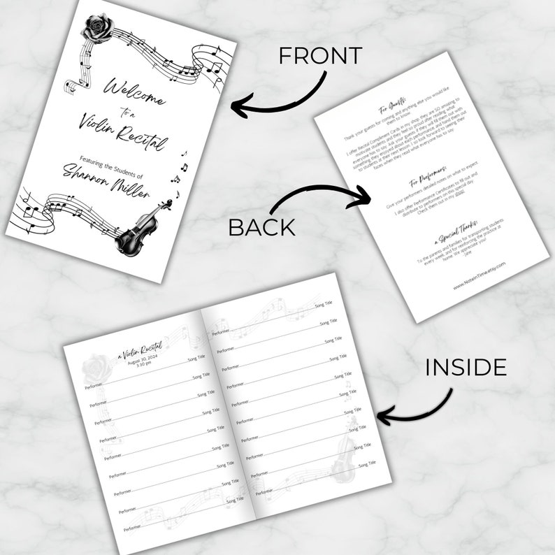 Violin Recital Program Template, Simple Modern Black & White, for ...