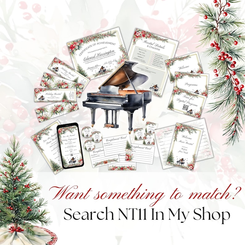 Piano Recital Program Christmas, Double Sided Folding Card, Canva ...