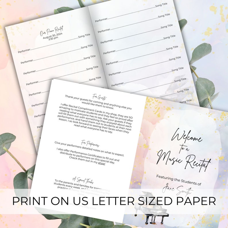 Piano Recital Program Template, Music Teacher Resource, for Performance ...