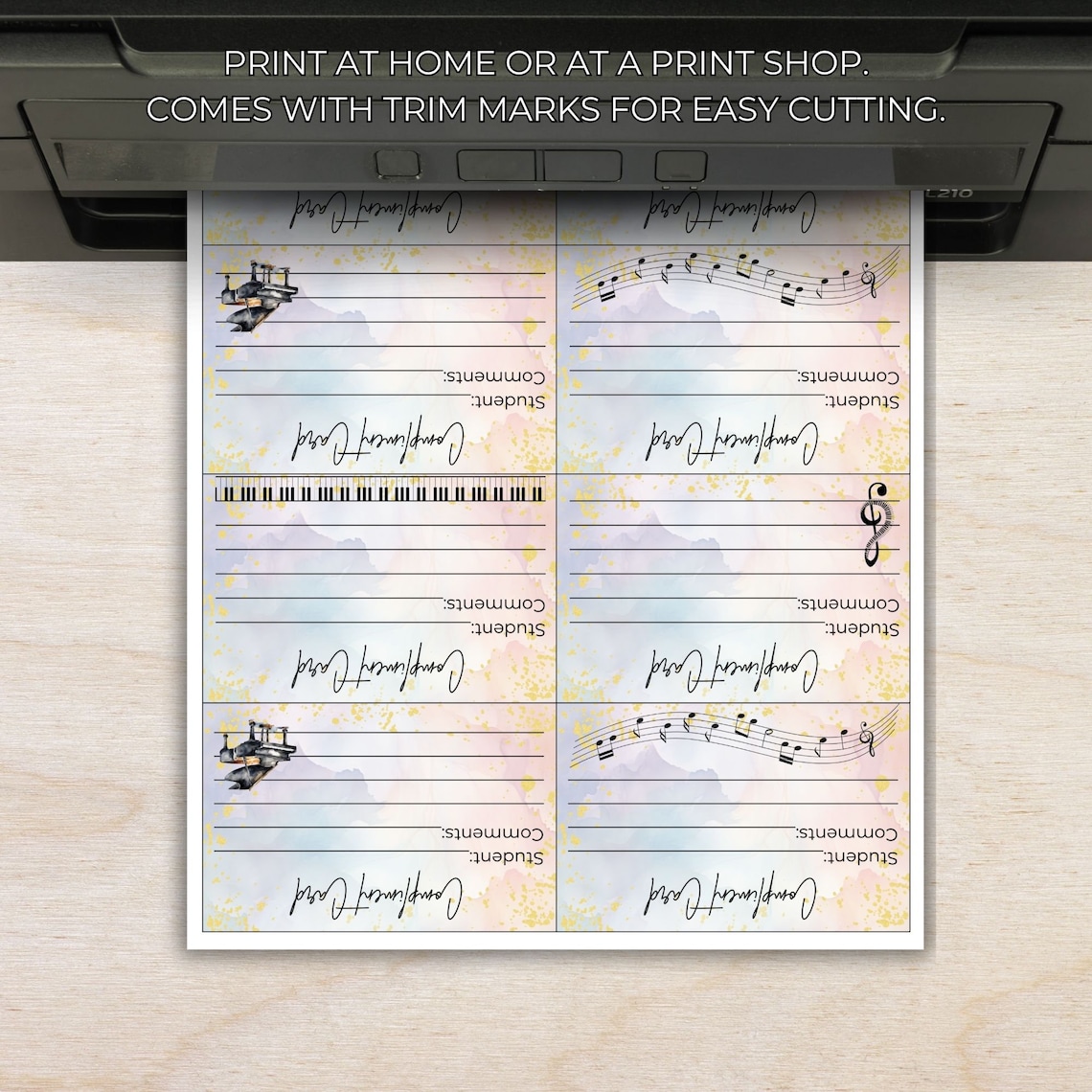 Compliment Cards for Music Recitals, Printable Piano Teacher Resource ...