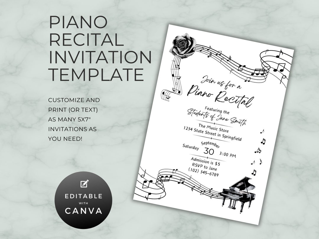 Piano Recital Invitation, Simple Modern Theme, for Teachers or Students ...