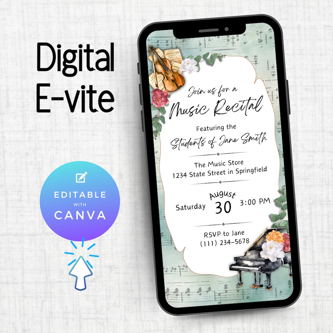 Recital Invitation | Music Recital Digital Invitation | Canva Editable ...