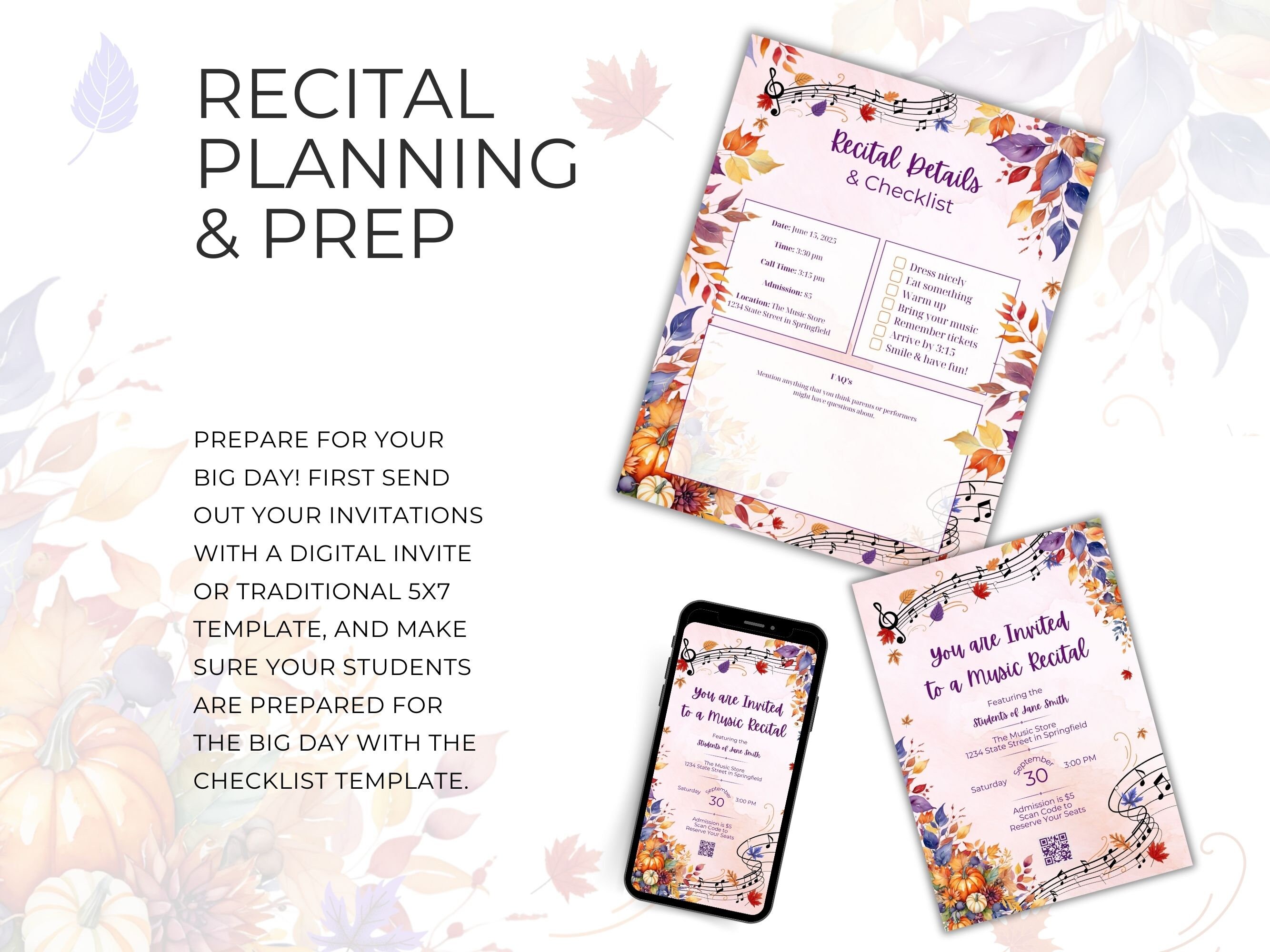 Music Recital Bundle, Event Planning Templates, Sign Up, Invitation ...