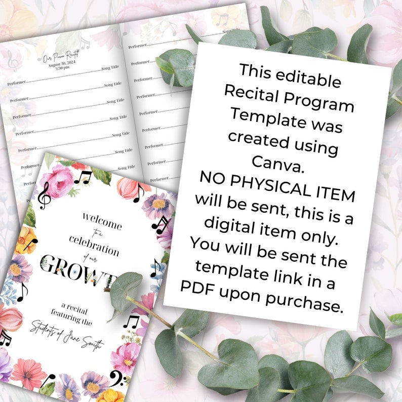 Music Recital Program Template, Celebrate Growth, Wildflower Theme ...