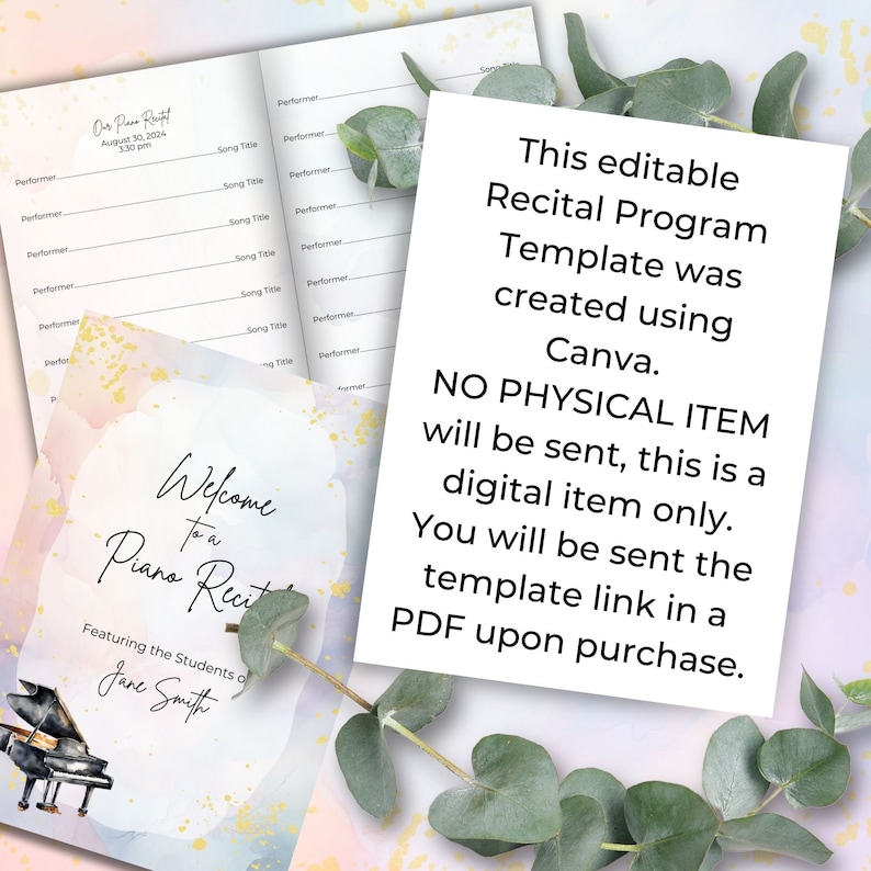 Piano Recital Program Template, Music Teacher Resource, for Performance ...