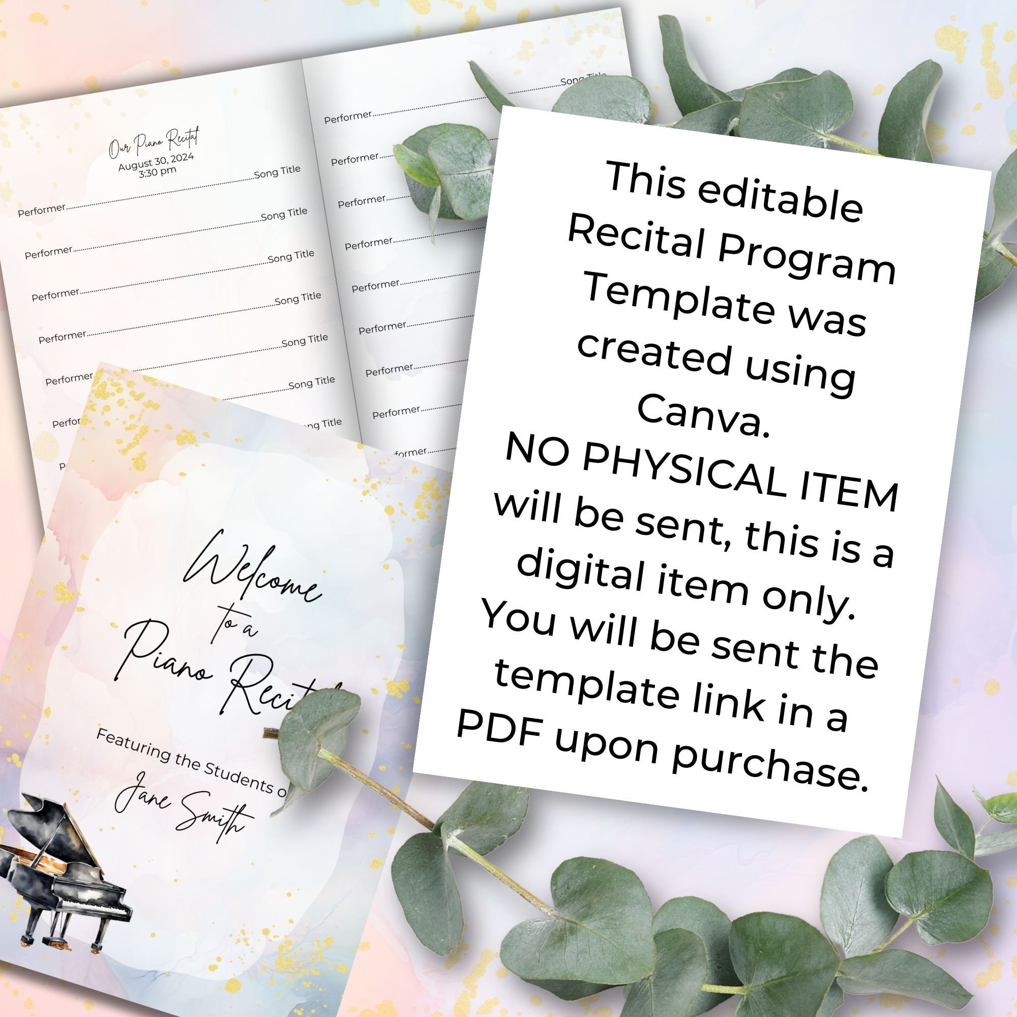 Piano Recital Program Template, Music Teacher Resource, for Performance ...