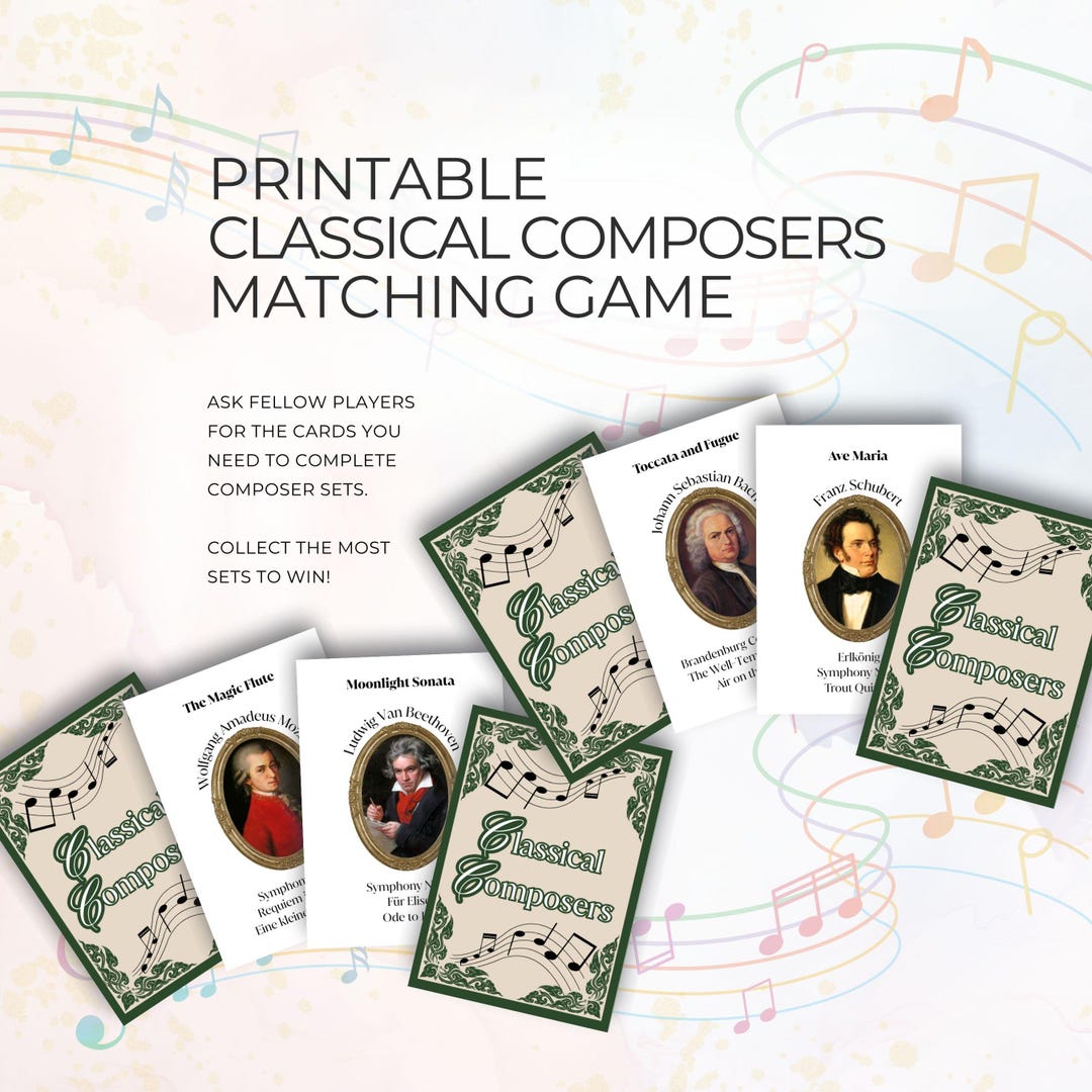 Classical Composers Matching Game, 56 Cards, Printable PDF for Music ...