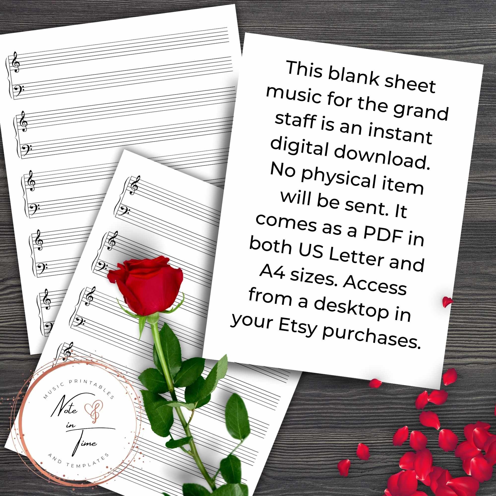 Music Manuscript Paper, Printable Blank Sheets, Piano Grand Staff ...